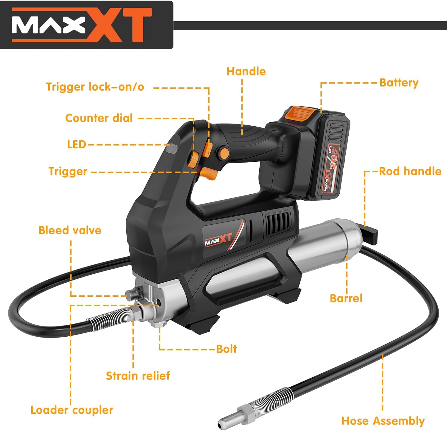 MAXXT Grease Gun Kit Cordless, Grease Gun Battery Powered 20V 10000 PS