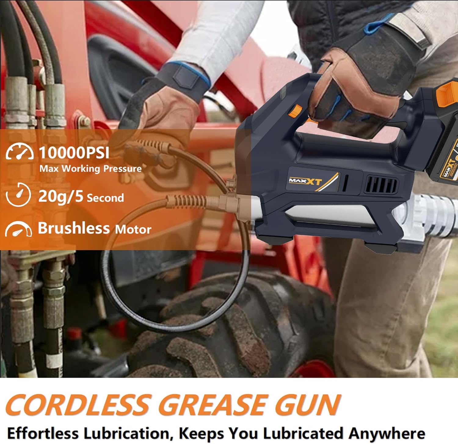 MAXXT Grease Gun Kit Cordless, Grease Gun Battery Powered 20V 10000 PS
